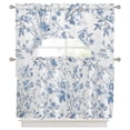 3 Pieces Swag Kitchen Curtains Set, Blue White Spring Floral Valance ...
