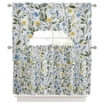 3 Pieces Swag Kitchen Curtains Set, Blue Yellow Spring Floral Valance ...