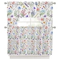 3 Pieces Swag Kitchen Curtains Set, Botanical Flowers Valance Swag ...