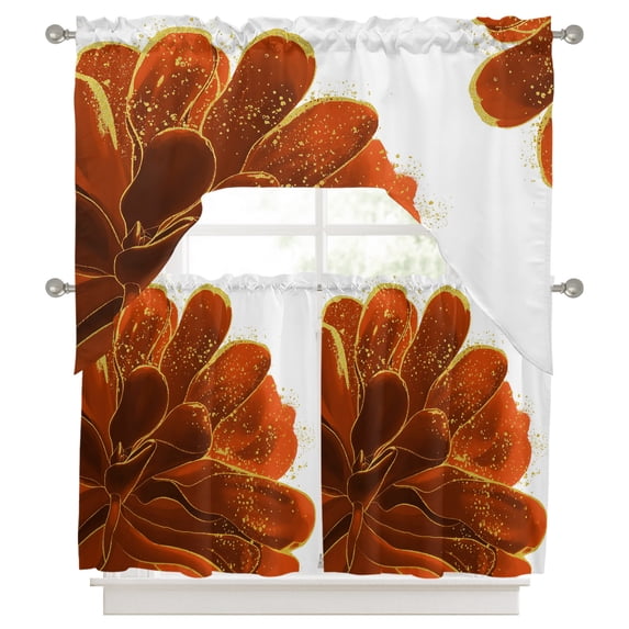 3 Pieces Swag Kitchen Curtains Set, Burnt Orange Valance Swag & Small ...