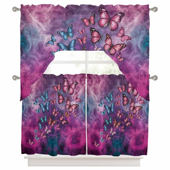 3 Pieces Swag Kitchen Curtains Set, Butterfly Valance Swag & Small ...