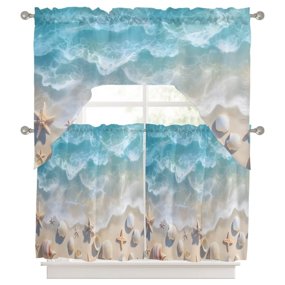 3 Pieces Swag Kitchen Curtains Set, Coastal Summer Beach Valance Swag ...