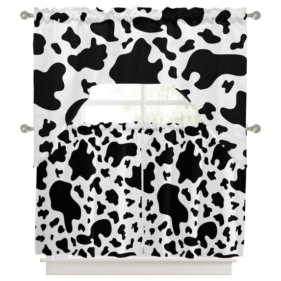 3 Pieces Swag Kitchen Curtains Set, Cow Print Valance Swag & Small ...