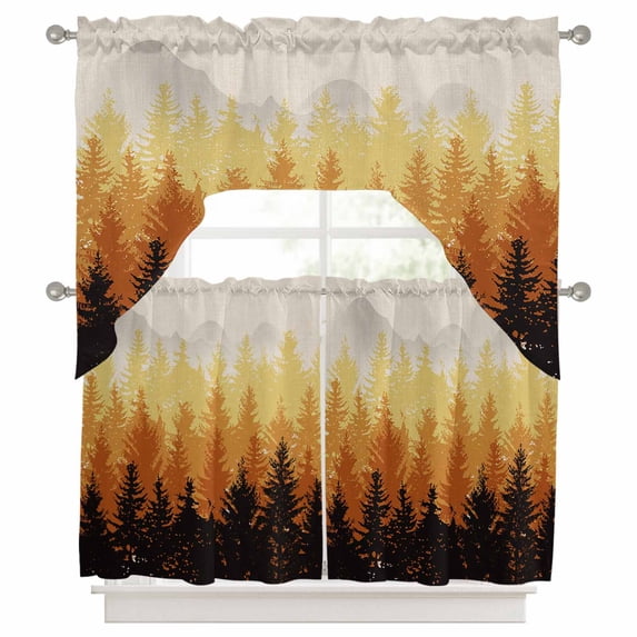 3 Pieces Swag Kitchen Curtains Set, Forest Fall, Valance Swag & Small ...