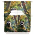 3 Pieces Swag Kitchen Curtains Set, Forest Raccoon Valance Swag & Small ...