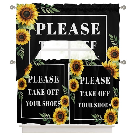 3 Pieces Swag Kitchen Curtains Set, Funny Black Valance Swag & Small ...