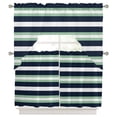 3 Pieces Swag Kitchen Curtains Set, Green Navy Blue Striped Valance ...