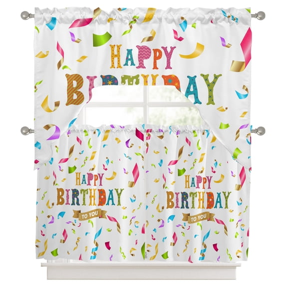 3 Pieces Swag Kitchen Curtains Set, Happy Birthday Valance Swag & Small ...