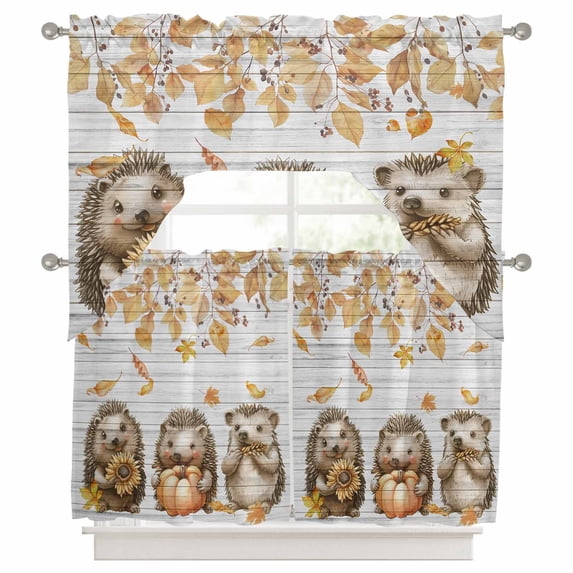 3 Pieces Swag Kitchen Curtains Set, Hedgehog Fall Valance Swag & Small ...