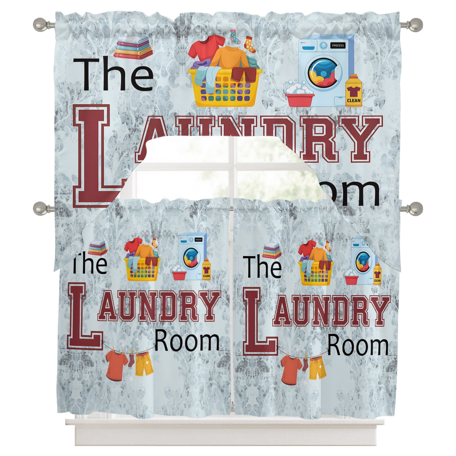 3 Pieces Swag Kitchen Curtains Set, Laundry Room Valance Swag & Small ...