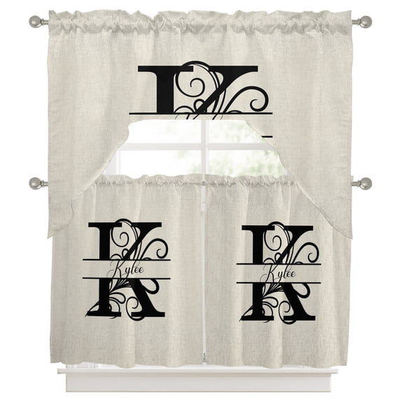 3 Pieces Swag Kitchen Curtains Set, Letter K Valance Swag & Small ...