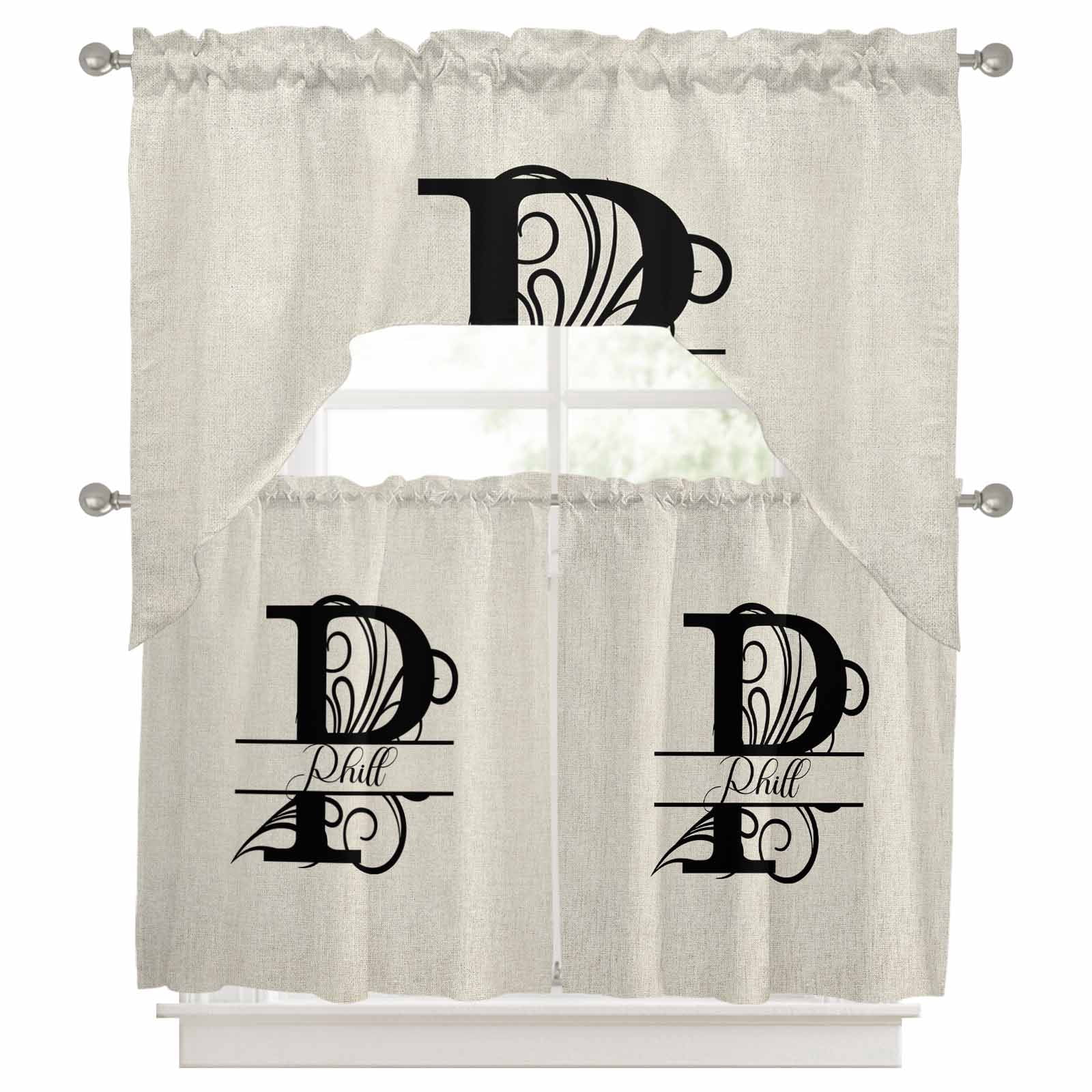 3 Pieces Swag Kitchen Curtains Set, Letter P Valance Swag & Small ...
