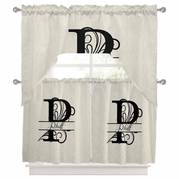 3 Pieces Swag Kitchen Curtains Set, Letter P Valance Swag & Small ...