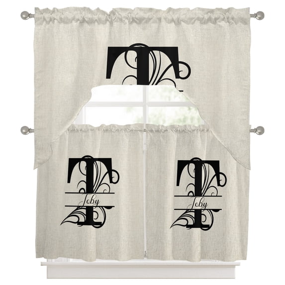 3 Pieces Swag Kitchen Curtains Set, Letter T Valance Swag & Small ...