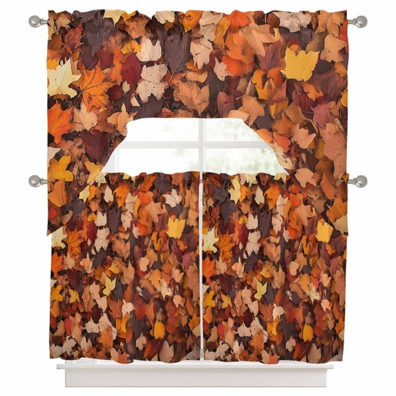 3 Pieces Swag Kitchen Curtains Set, Maple Leaf Autumn Valance Swag ...