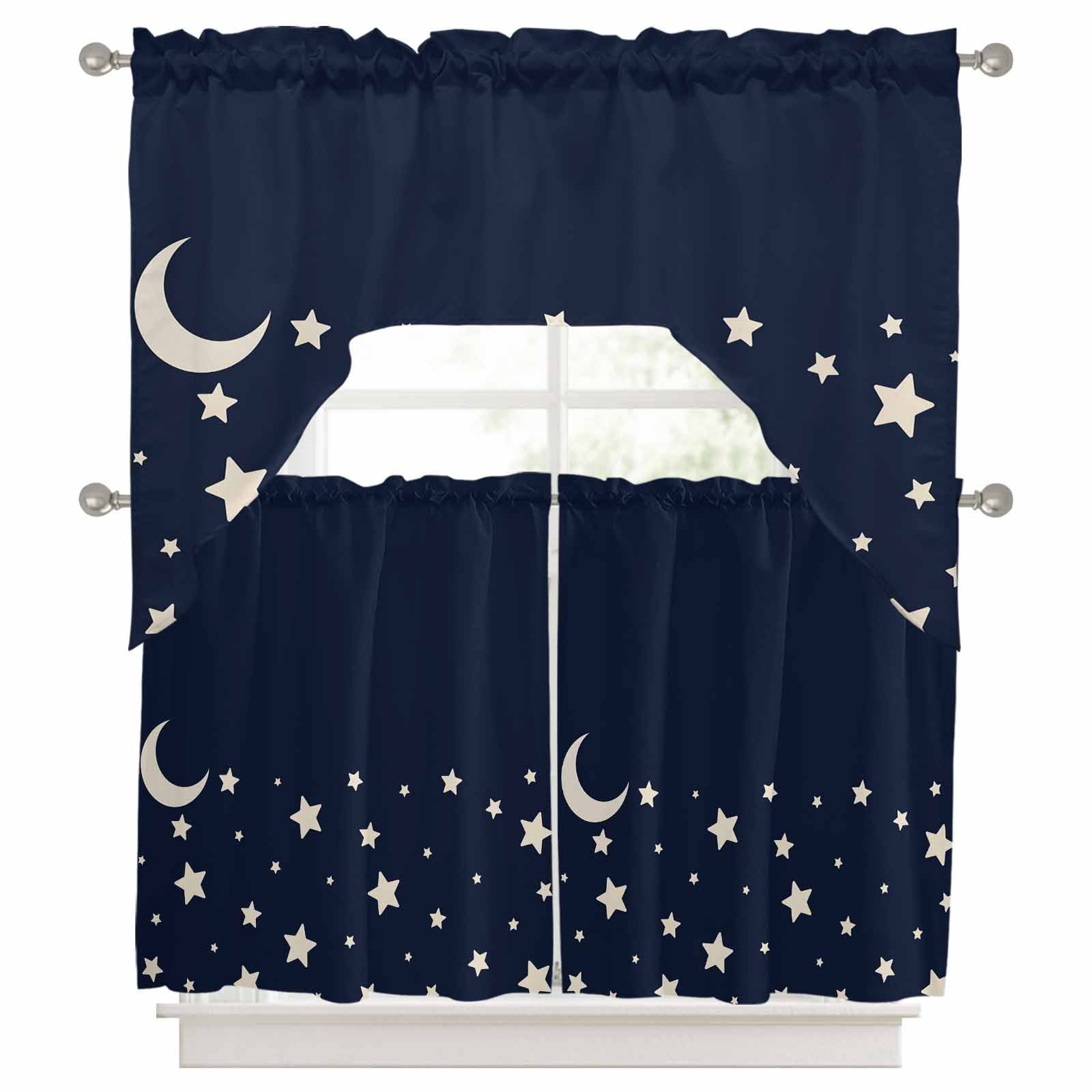 3 Pieces Swag Kitchen Curtains Set, Modern Valance Swag & Small Window ...