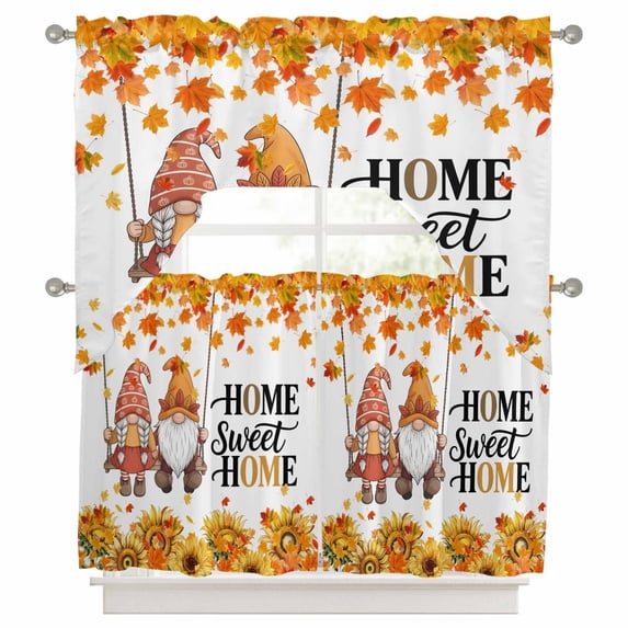 3 Pieces Swag Kitchen Curtains Set, Orange Fall Valance Swag & Small ...