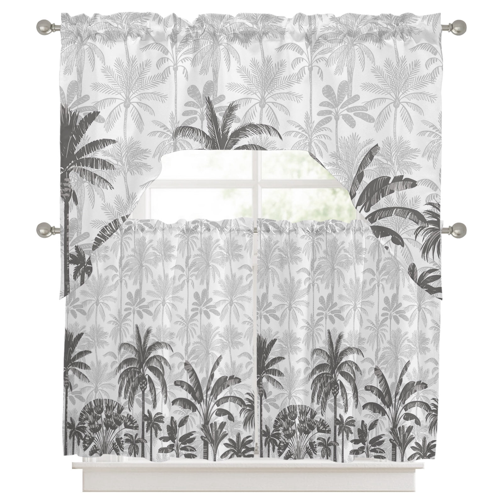3 Pieces Swag Kitchen Curtains Set, Palm Trees Valance Swag & Small ...