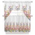 3 Pieces Swag Kitchen Curtains Set, Pink Flowers Valance Swag & Small ...