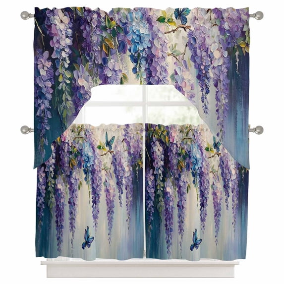 3 Pieces Swag Kitchen Curtains Set, Purple Lavender Valance Swag ...