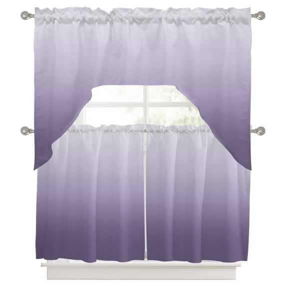 3 Pieces Swag Kitchen Curtains Set, Purple Ombre Valance Swag & Small ...