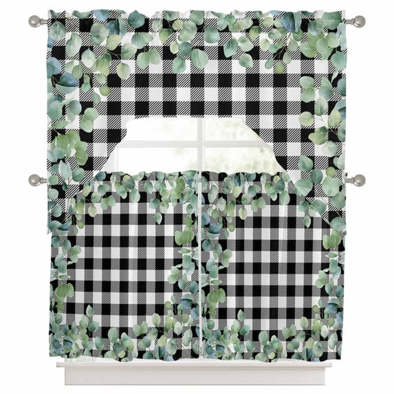 3 Pieces Swag Kitchen Curtains Set, Sage Green Eucalyptus Valance Swag ...