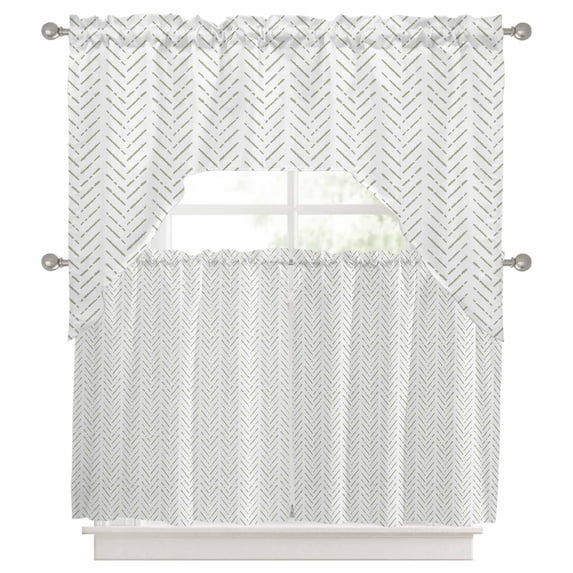 3 Pieces Swag Kitchen Curtains Set, Sage Green Striped Valance Swag ...