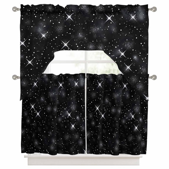 3 Pieces Swag Kitchen Curtains Set, Starry Sky Valance Swag & Small ...