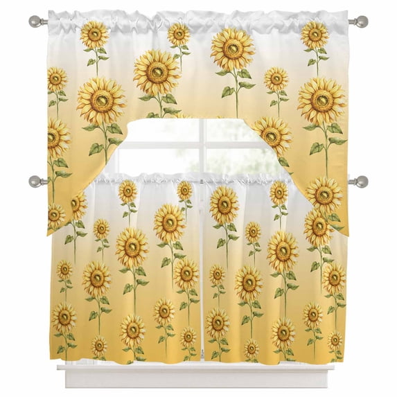 3 Pieces Swag Kitchen Curtains Set, Sunflower Valance Swag & Small ...