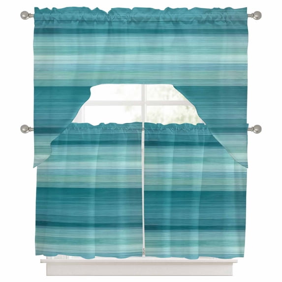 3 Pieces Swag Kitchen Curtains Set, Teal Turquoise Aqua Ombre Valance ...