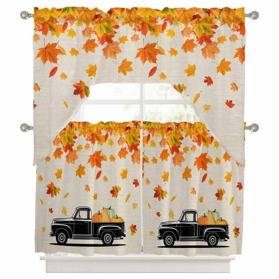 3 Pieces Swag Kitchen Curtains Set, Thanksgiving Valance Swag & Small ...