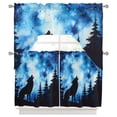 3 Pieces Swag Kitchen Curtains Set, Wolf Black Silhouette Valance Swag ...