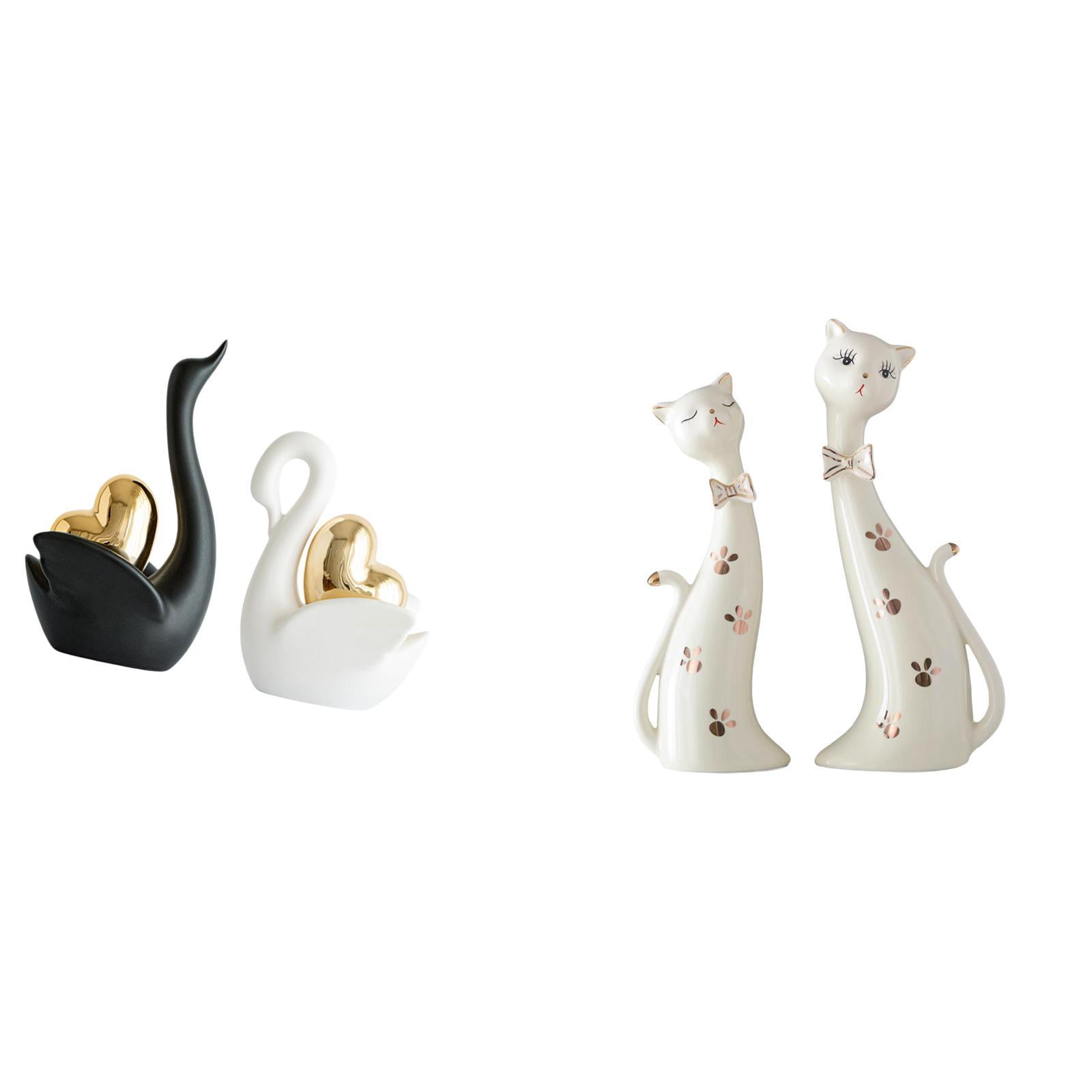 3 Pieces Swan Statue Cat Figurine Tabletop Ornament Ceramic Material ...