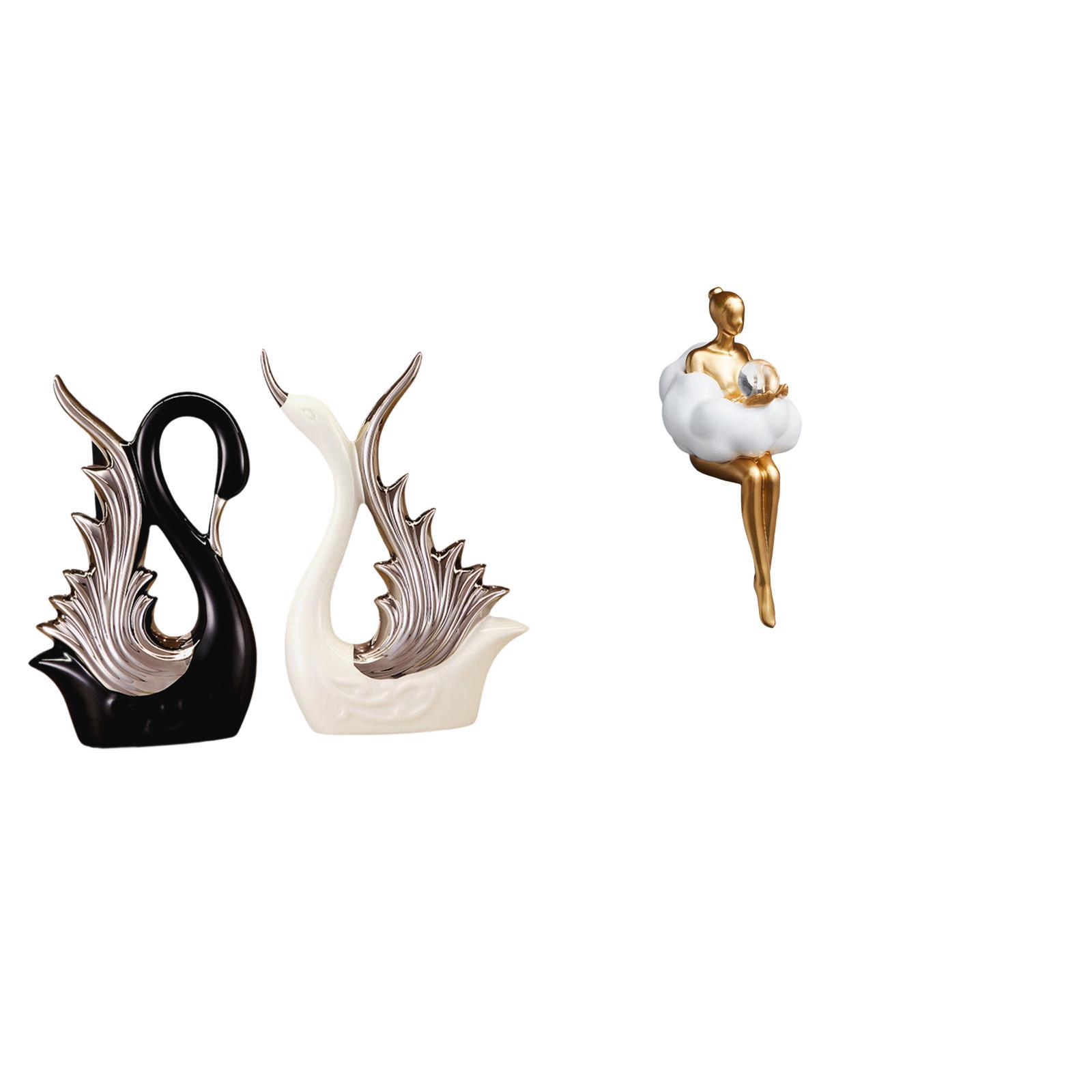 3 Pieces Swan Statue Figurine Resin Material Art Sculpture Collectible ...