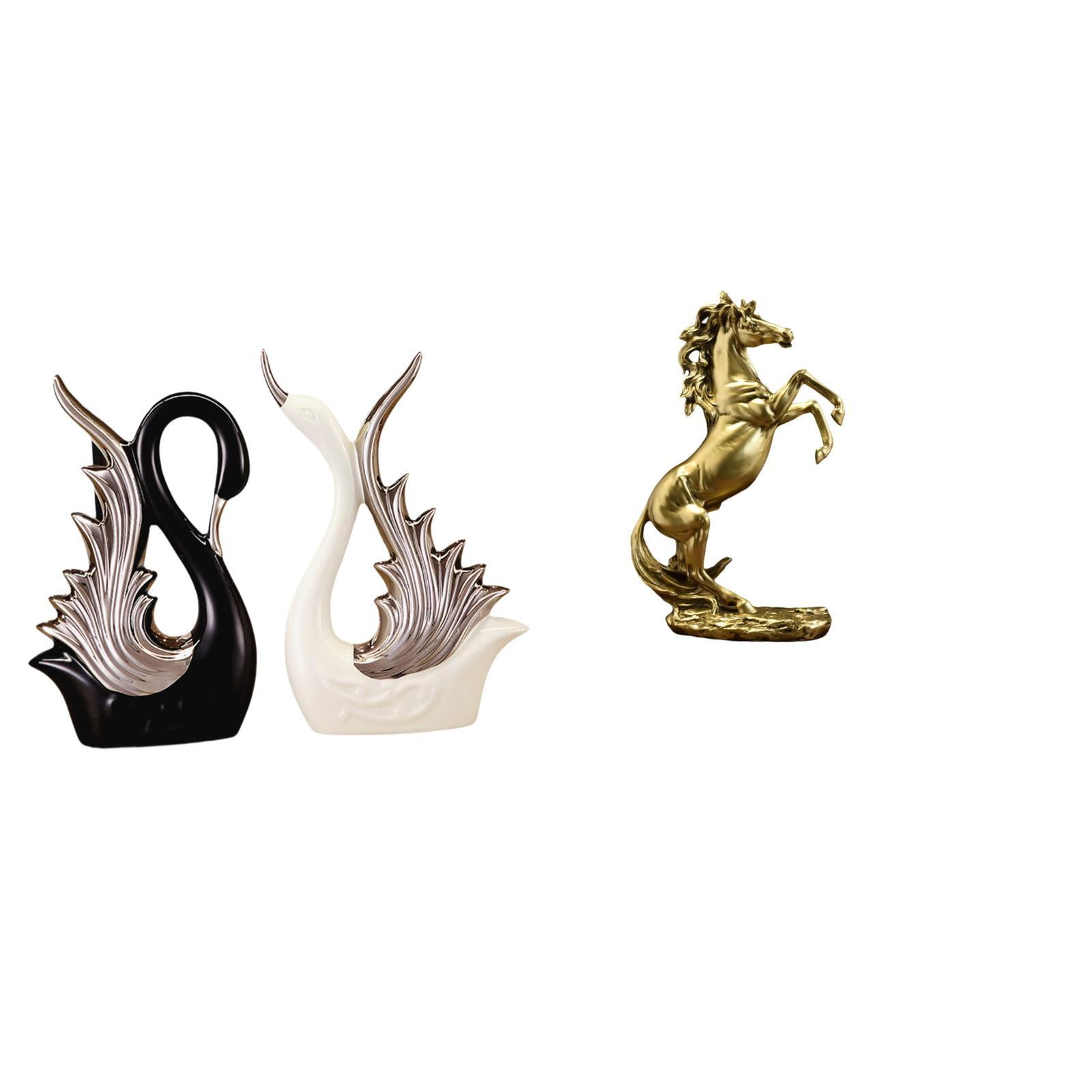 3 Pieces Swan Statue Horse Figurine Sculpture Handmade Ceramic Resin ...