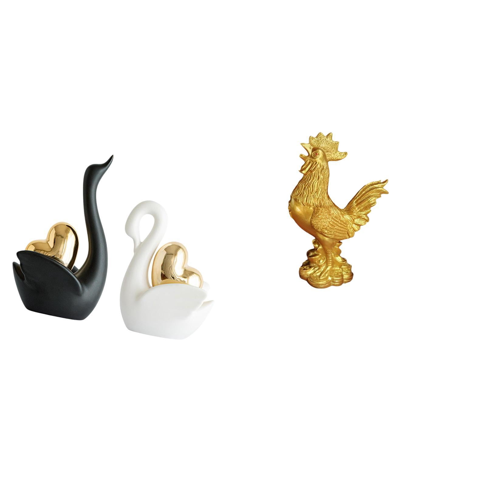 3 Pieces Swan Statue Rooster Figurine Chicken Sculpture Fine Details ...
