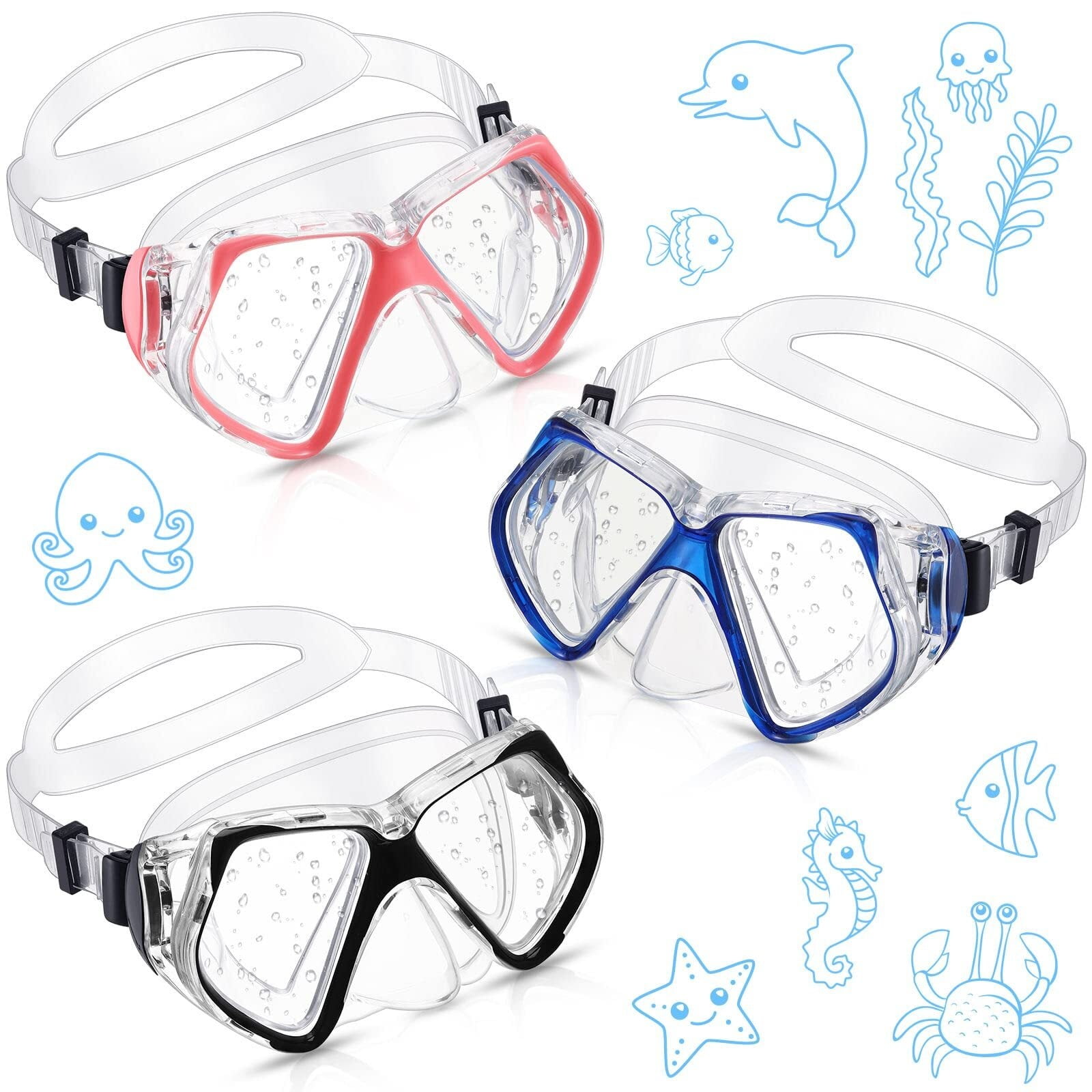 3 Pieces Swimming Diving Goggles Swim Snorkel Goggle Waterproof ...