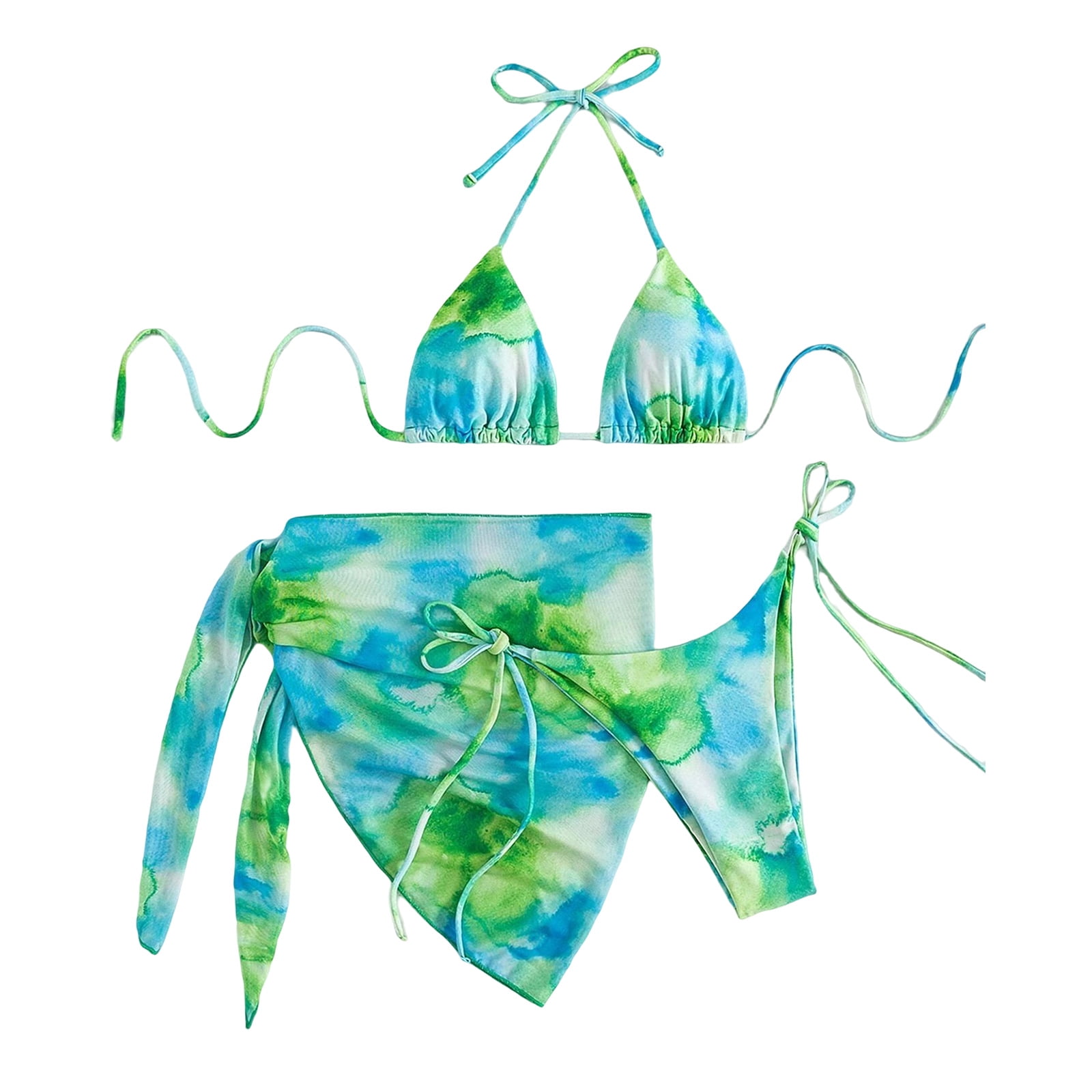 3 Pieces Swimsuit for Women Tie Dye Swimwear Tie Side Bikini Set with ...