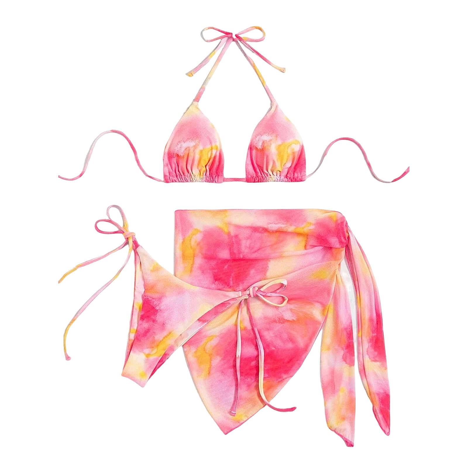 3 Pieces Swimsuit for Women Tie Dye Swimwear Tie Side Bikini Set with ...