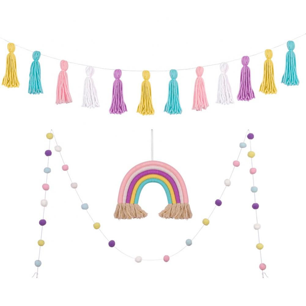 3 Pieces Tassel Garland Pom Pom Ball Banner Tassel Garland Banner ...