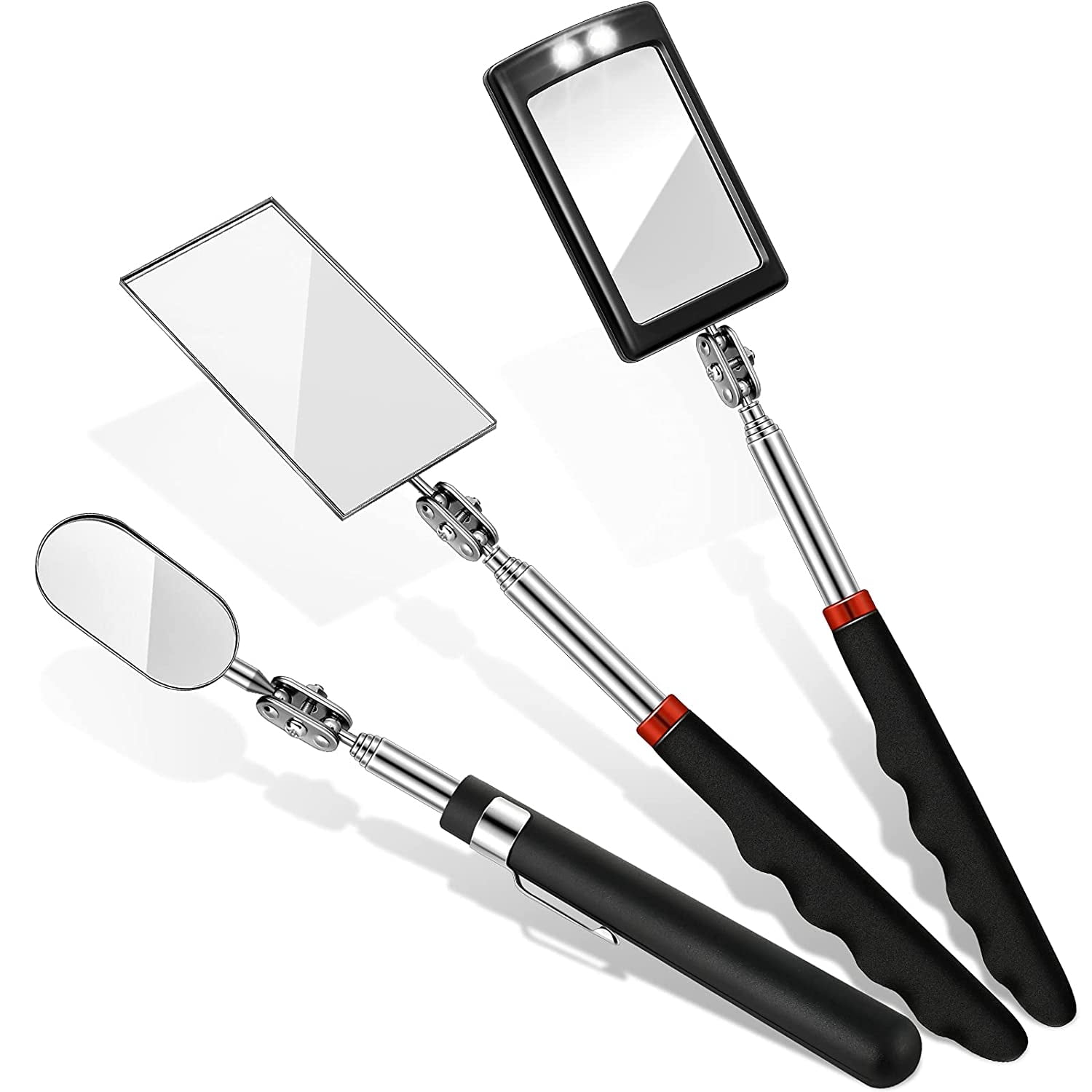 3 Pieces Telescoping Inspection Mirror Round Mirror Square Mirror ...