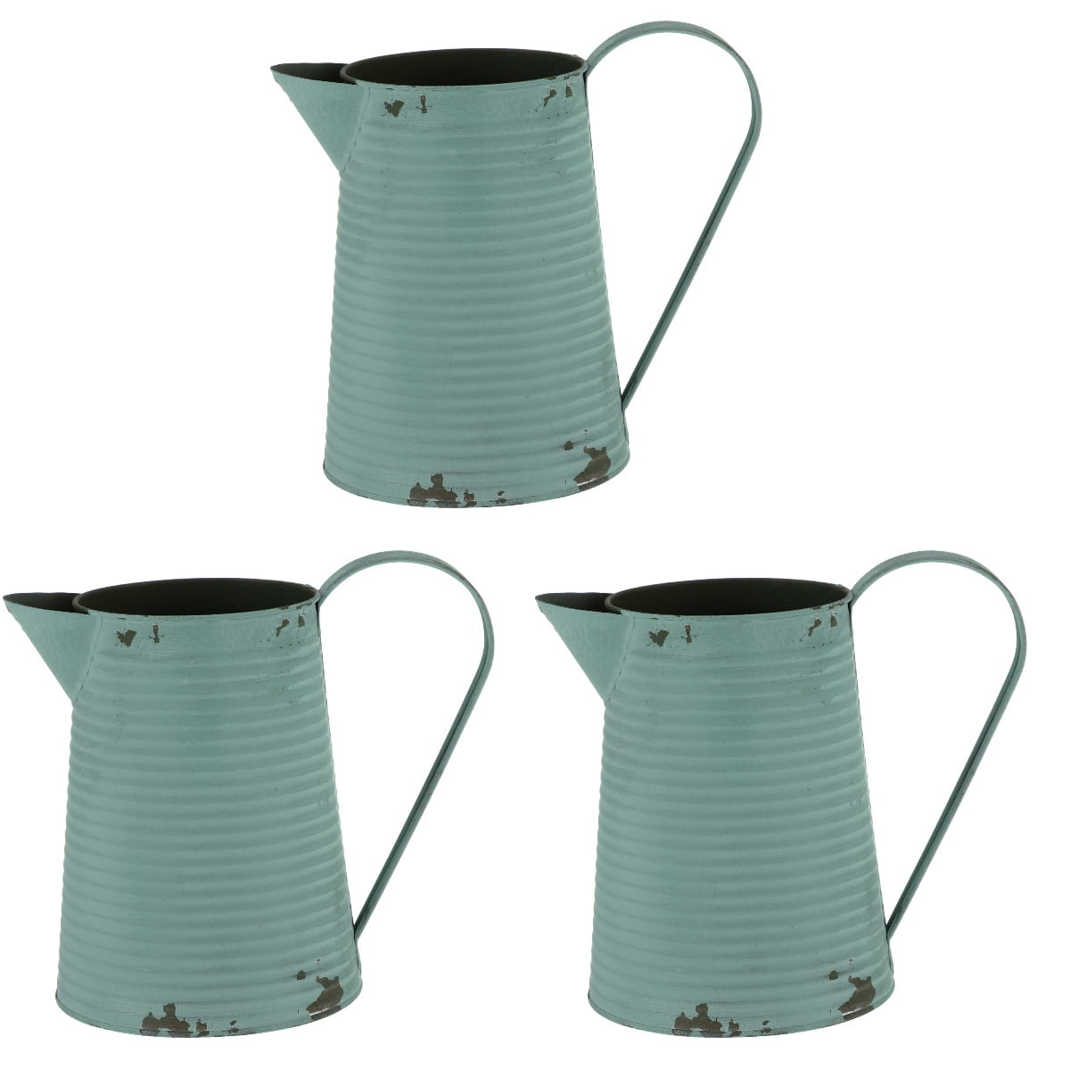 3 Pieces Tin Flower Bucket Vintage Water Jugs Vases Rustic Decor Blue ...