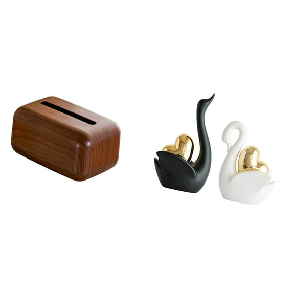 3 Pieces Tissue Case Holder Swan Figurines Rectangular PP Ceramic ...