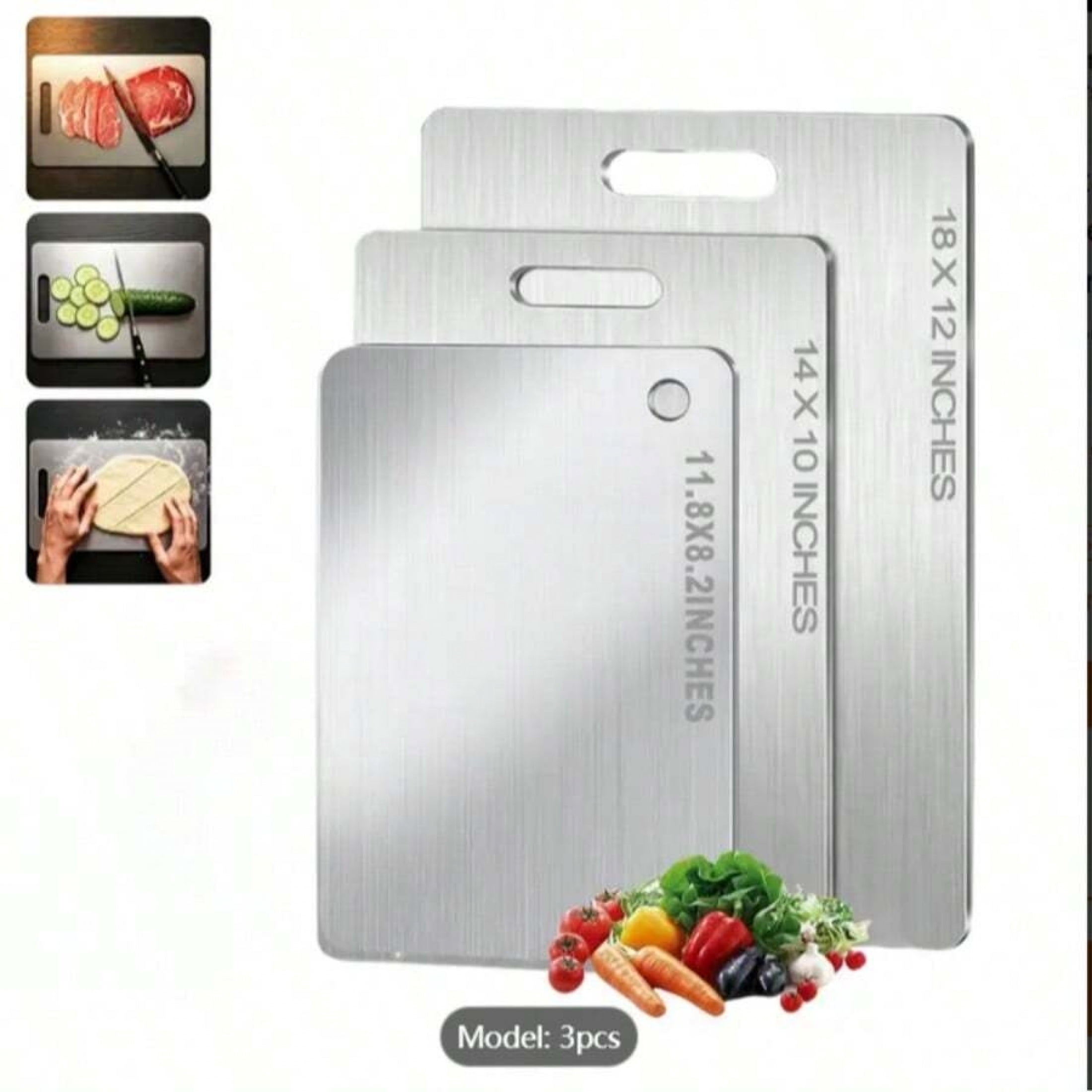 3 Pieces Titanium Kitchen Cutting Board Double Sided Design Dishwasher ...