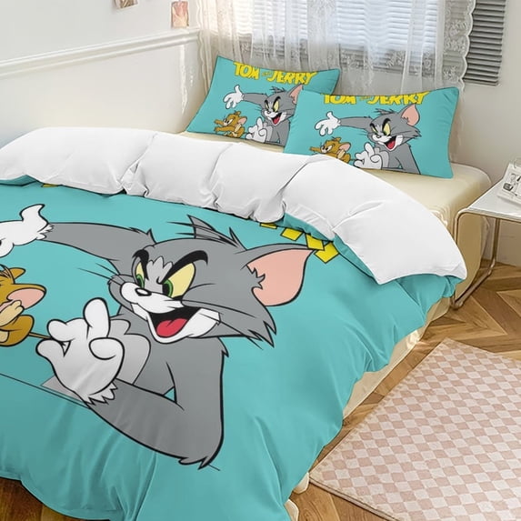 3 Pieces Tom Cat Jery Style Bed Duvet Cover Bedding Sets Lightweight ...