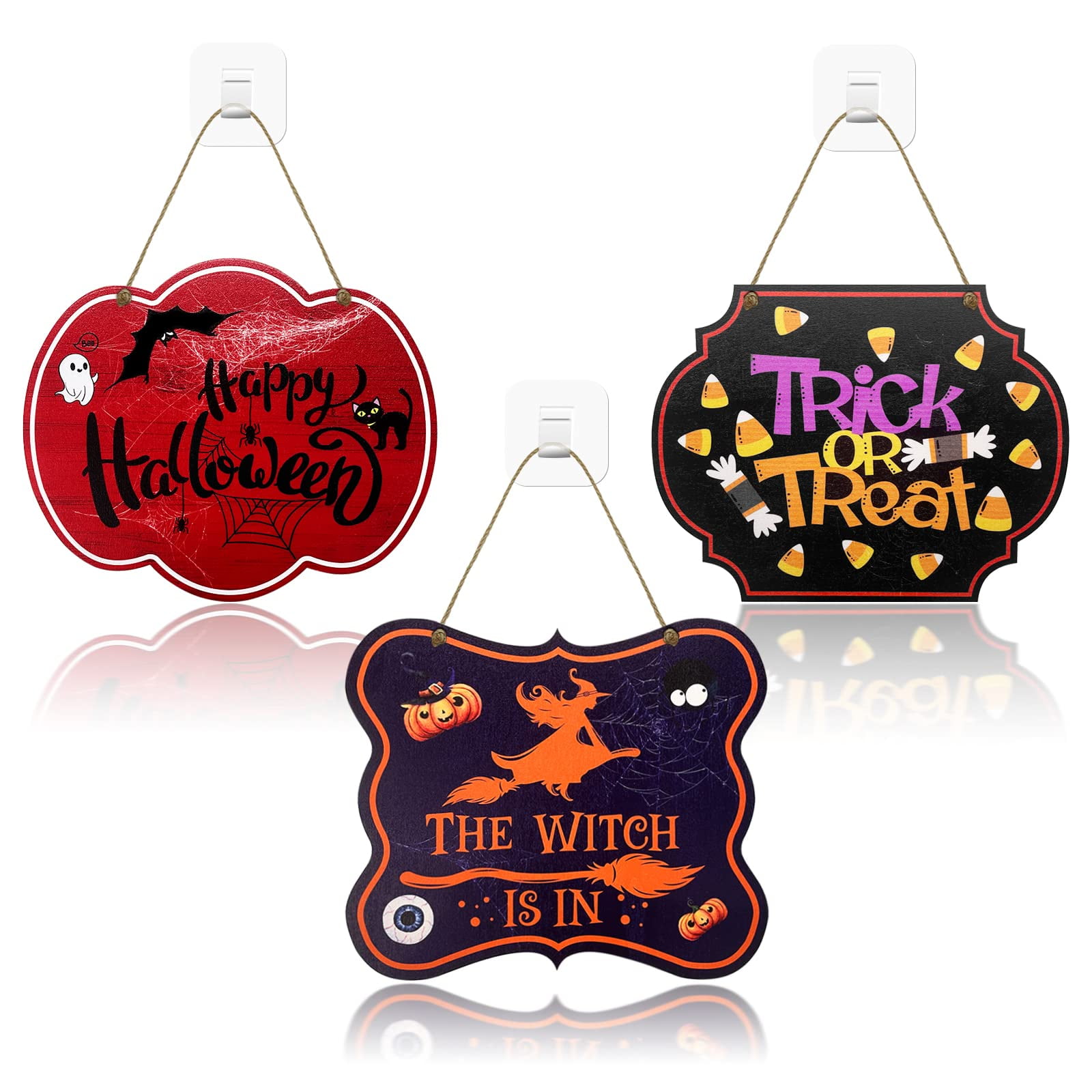 3 Pieces Trick or Treat Halloween Hanging Door Sign, Halloween Wood ...