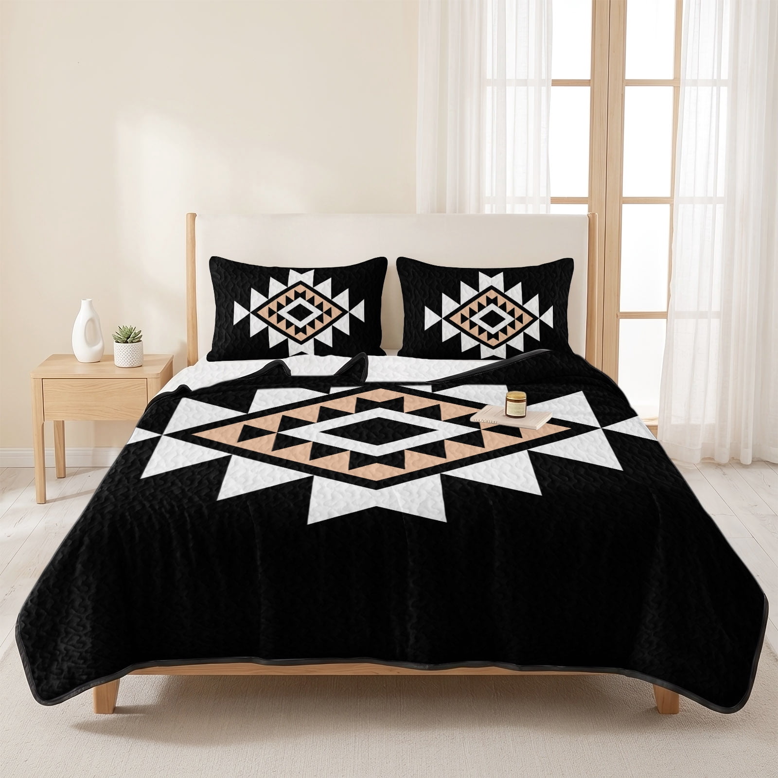 3 Pieces Twin Quilt Set,Abstract Aztec Tribal on Black Soft Bedding ...
