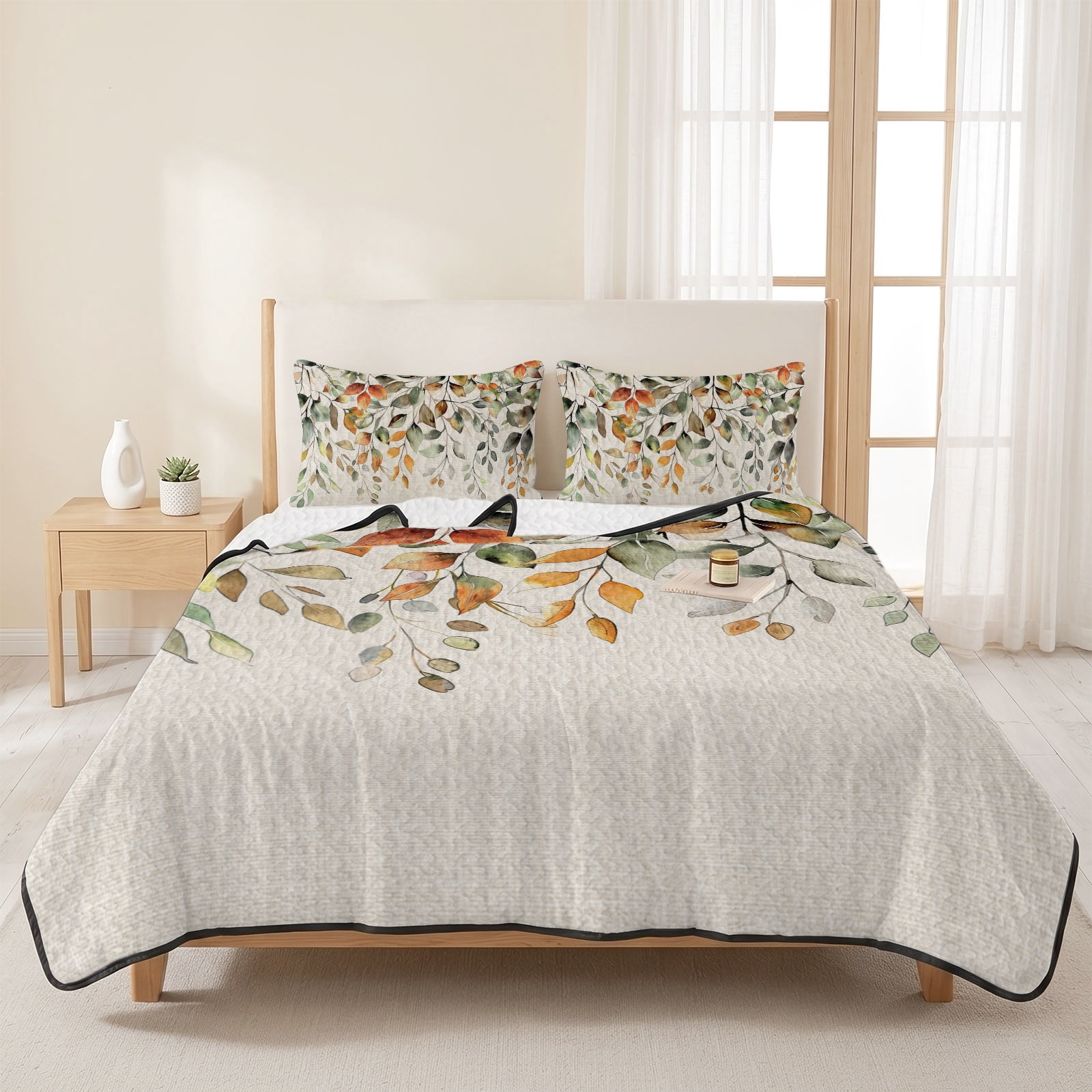 3 Pieces Twin Quilt Set,Sage Green Eucalyptus Orange Gradient Soft ...