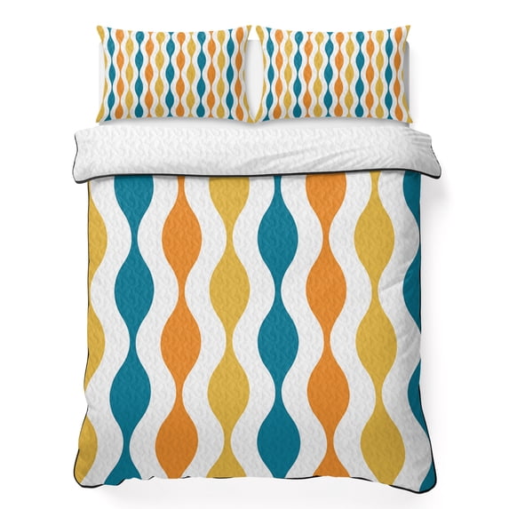 3 Pieces Twin Quilt Set,Yellow Color Block Teal Abstract Geometric Soft ...