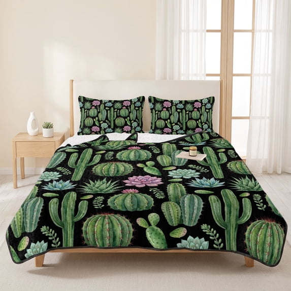 3 Pieces Twin XL Quilt Set,Abstract Cactus Pink Flower Leaves Soft ...